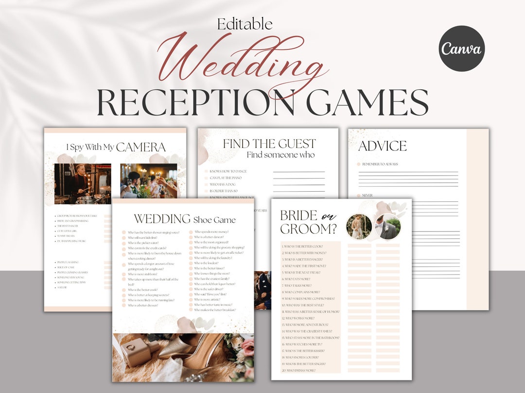 5 Wedding Reception Games, Printable Wedding Reception Game, Editable ...