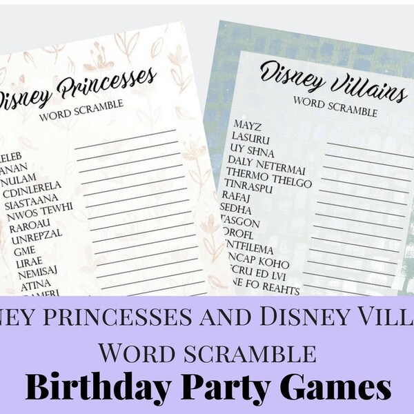 Disney Princesses and Disney Villains Word Scramble Birthday Party ...