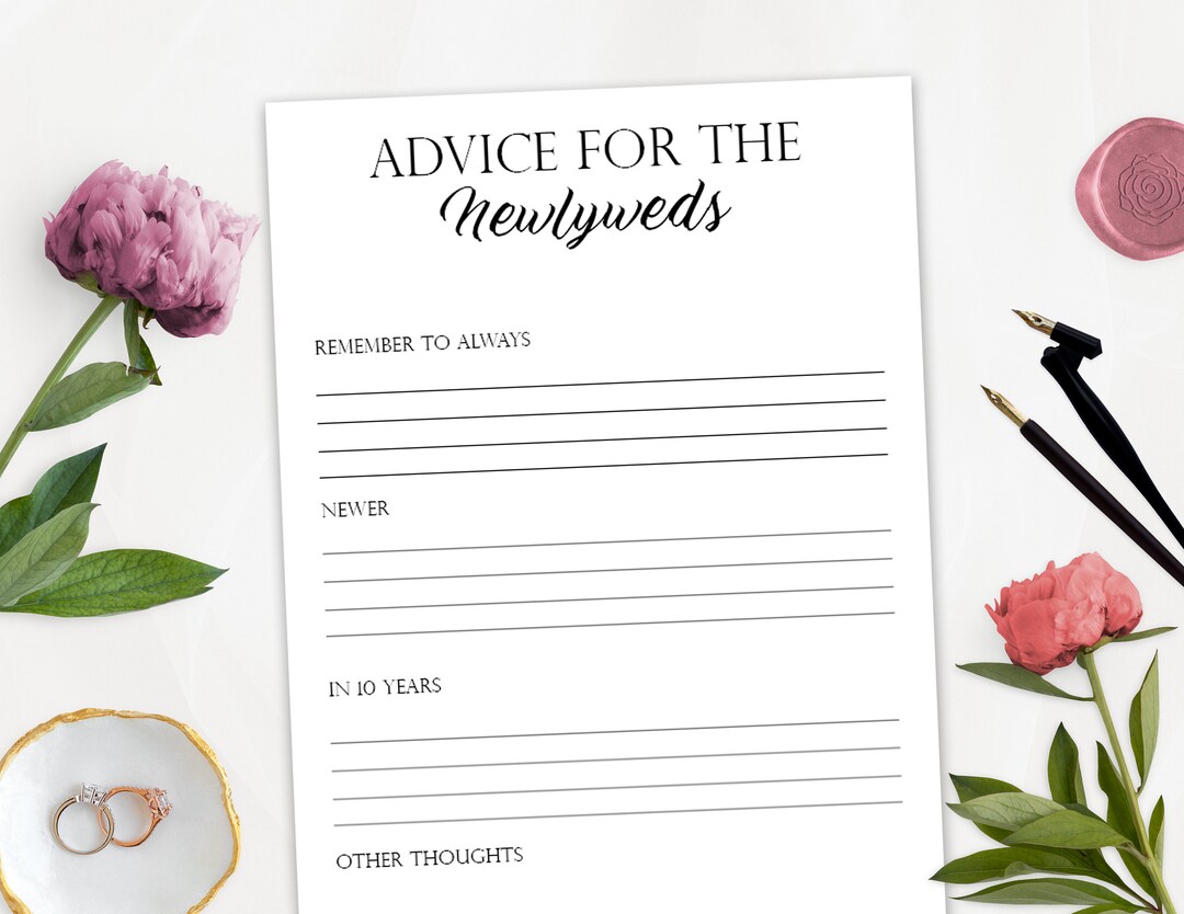 Advice for the Newlyweds Wedding Game Printable Wedding - Etsy