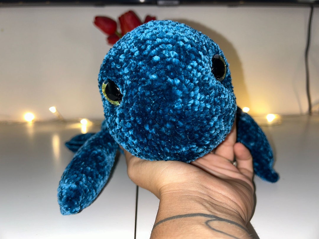 Handmade Green Knitted Turtle Doll With Big Sparkling Eyes That Give an ...