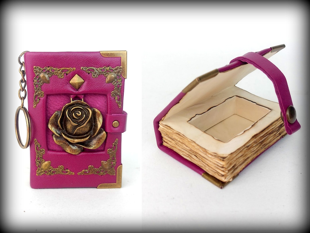 Mini Book With SECRET COMPARTMENT, Mini Leather Book Keychain, Rose ...