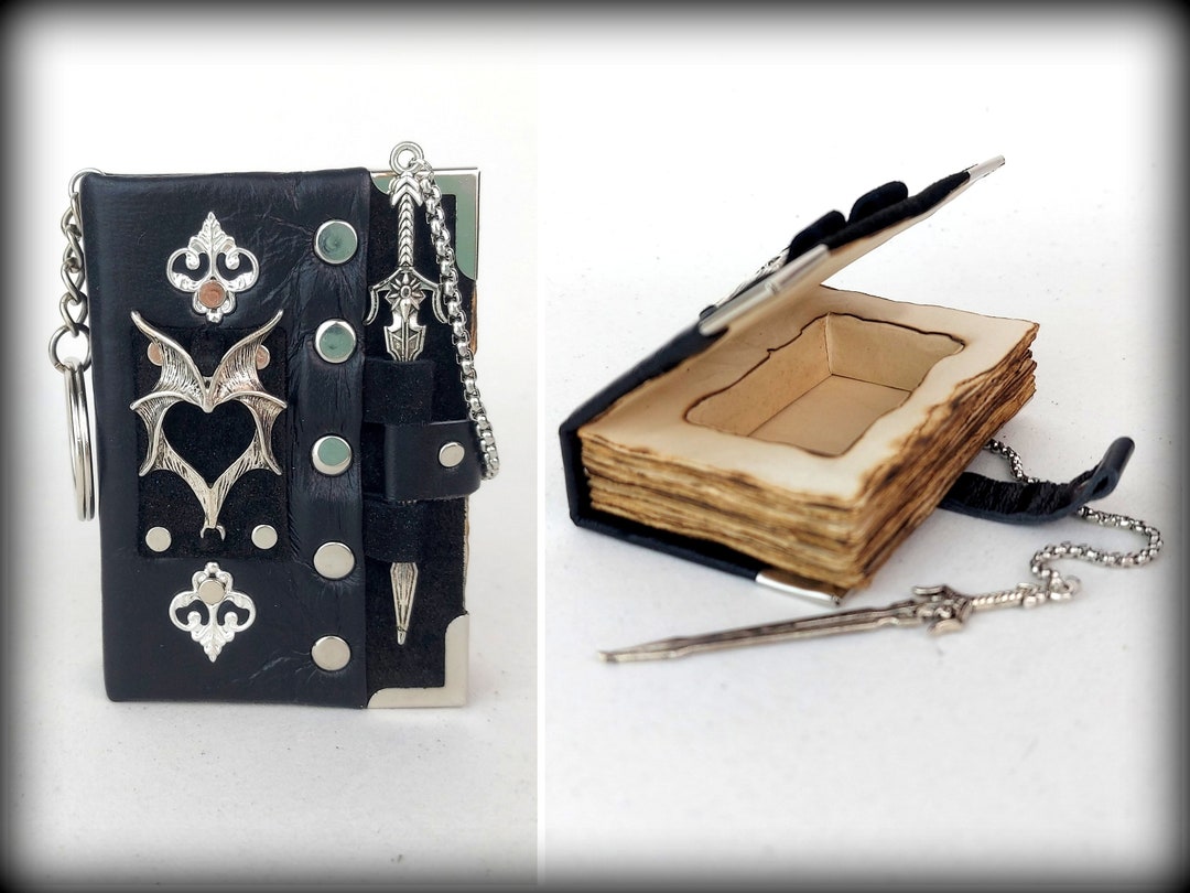 Mini Book With SECRET COMPARTMENT, Mini Leather Book Keychain, Dragon ...