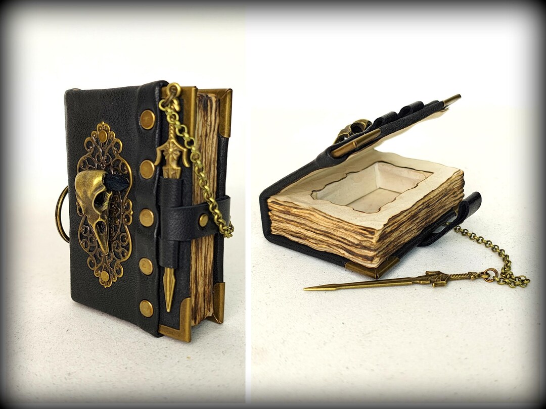 Mini Book With SECRET COMPARTMENT, Mini Leather Book Keychain, Raven ...