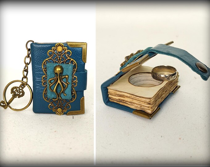 Book Ring Box, Secret Compartment Miniature Book, Octopus Hollow Book ...