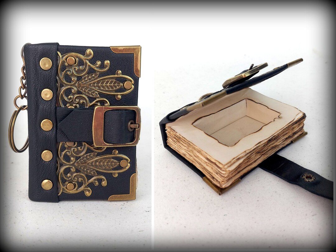 Mini Book With SECRET COMPARTMENT, Mini Leather Book Keychain, Fantasy ...