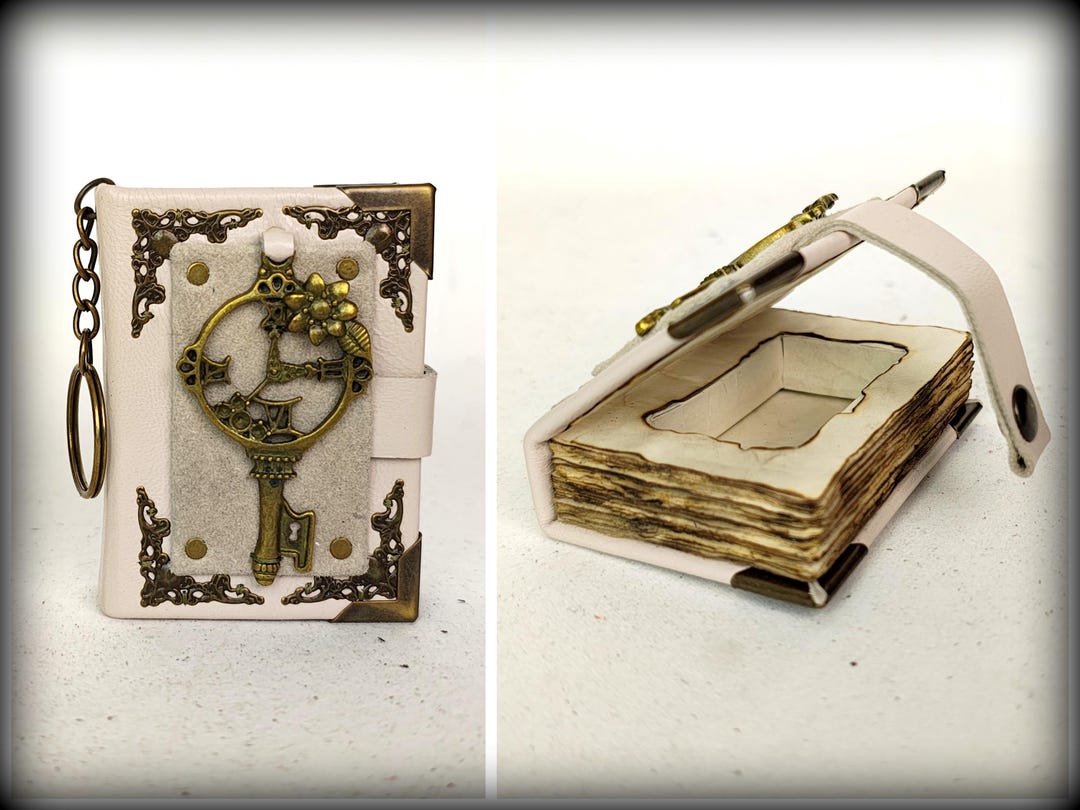 Mini Book With SECRET COMPARTMENT, Mini Leather Book Keychain, Fantasy ...