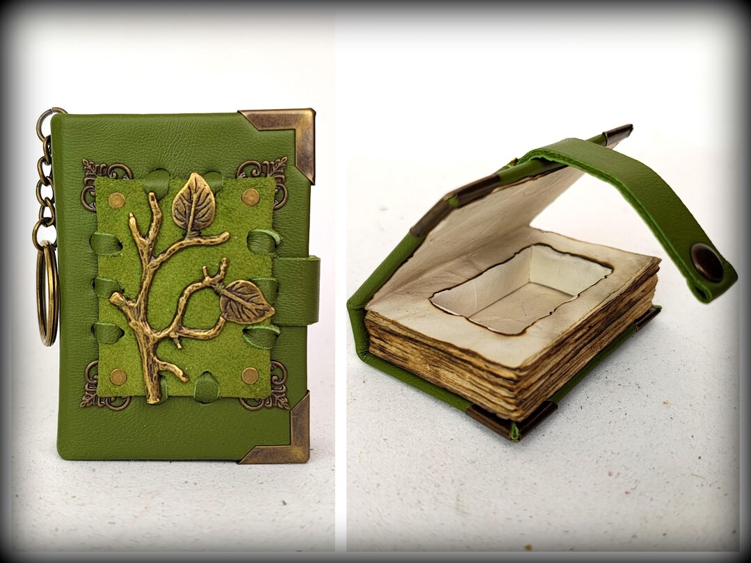 Mini Book With SECRET COMPARTMENT, Mini Leather Book Keychain, Floral ...