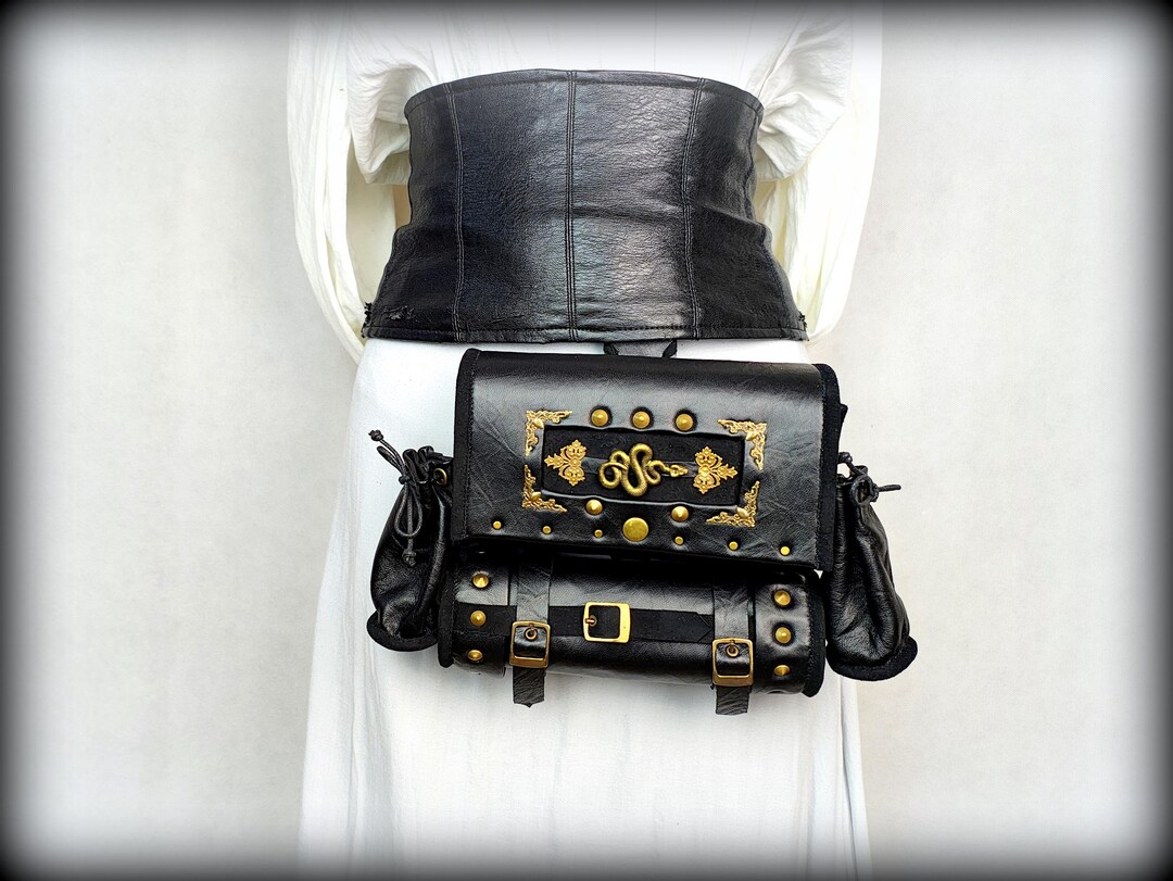 Leather LARP Belt Bag: Snake Ornament, Cosplay Costume Accessory - Etsy