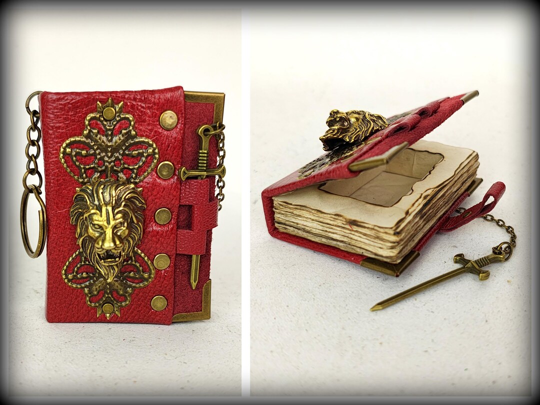 Mini Book With SECRET COMPARTMENT, Mini Leather Book Keychain, Lion ...