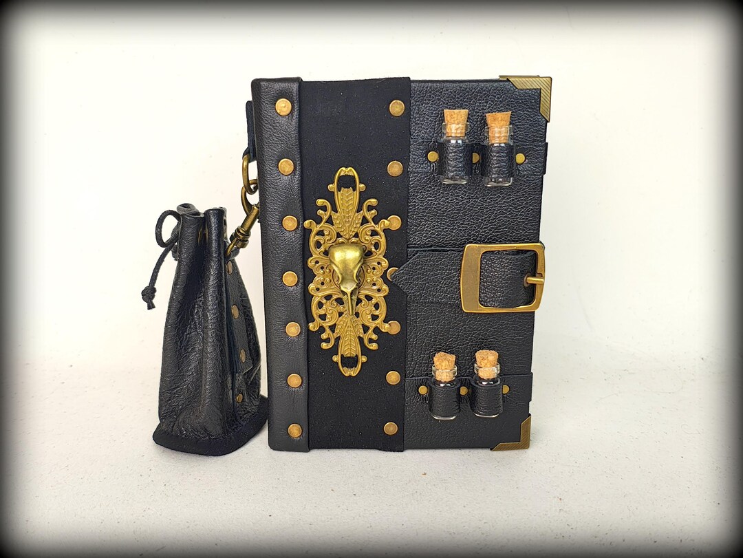 Handmade Leather Spellbook Journal With Potion Holders - Witchy A6 ...
