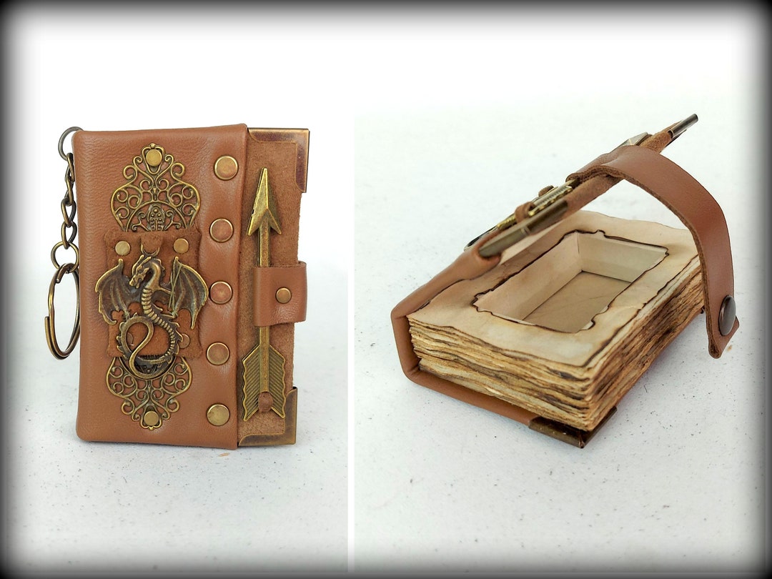 Mini Book With SECRET COMPARTMENT, Mini Leather Book Keychain, Dragon ...