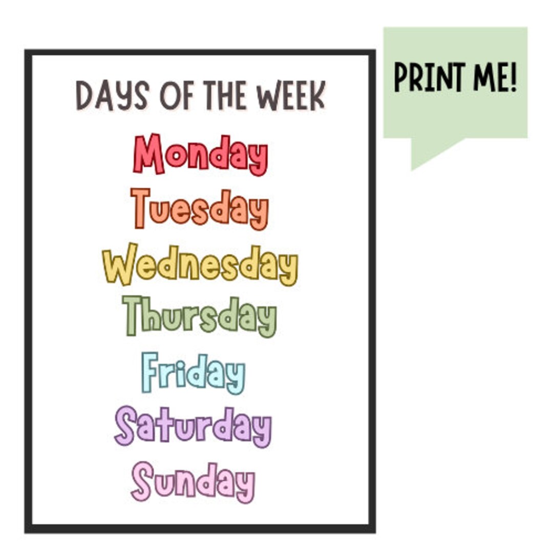 DIGITAL FILE Days of the Week Sheets for Kids, Printable Activity ...