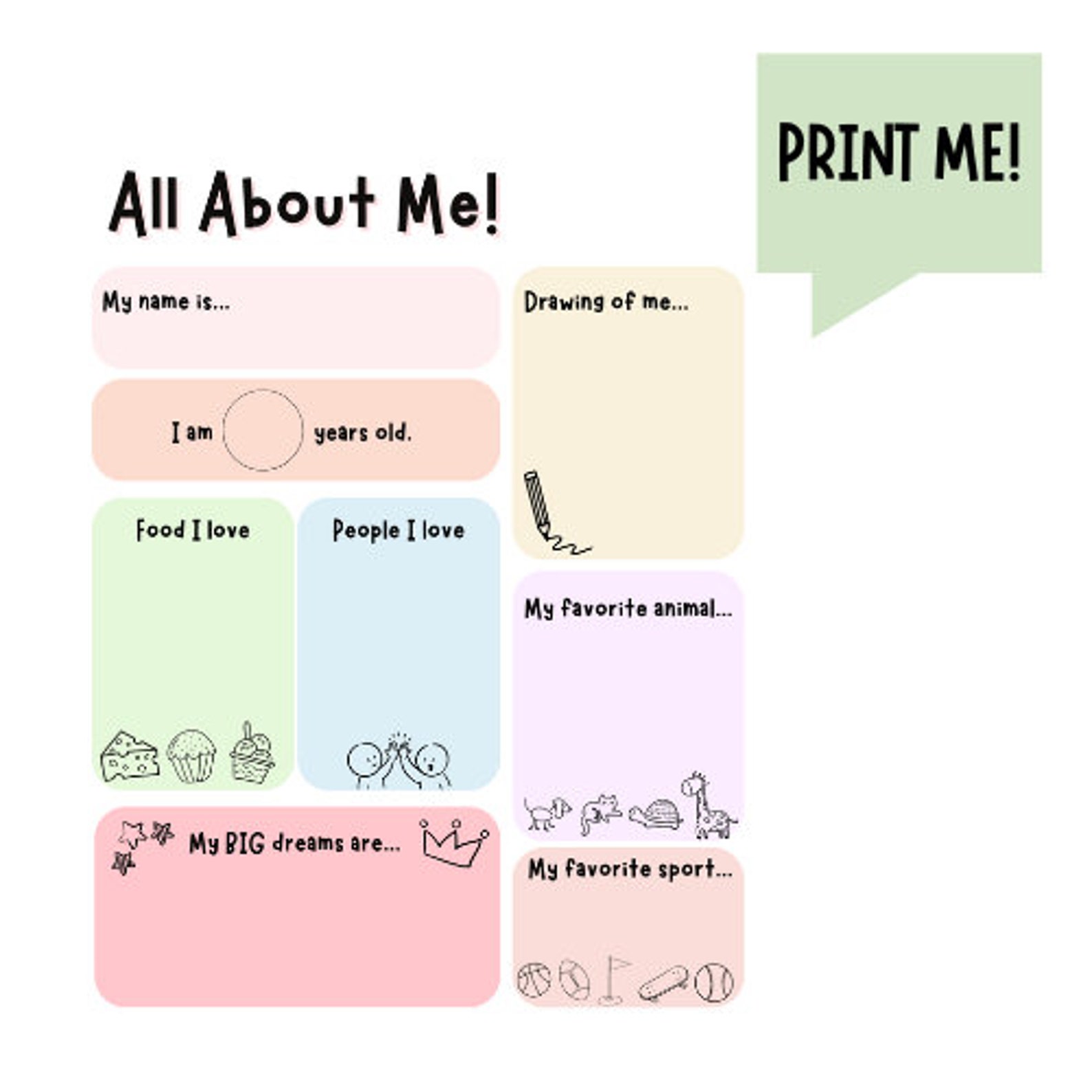 DIGITAL FILE All About Me Sheets for Kids, Printable Activity, Writing ...