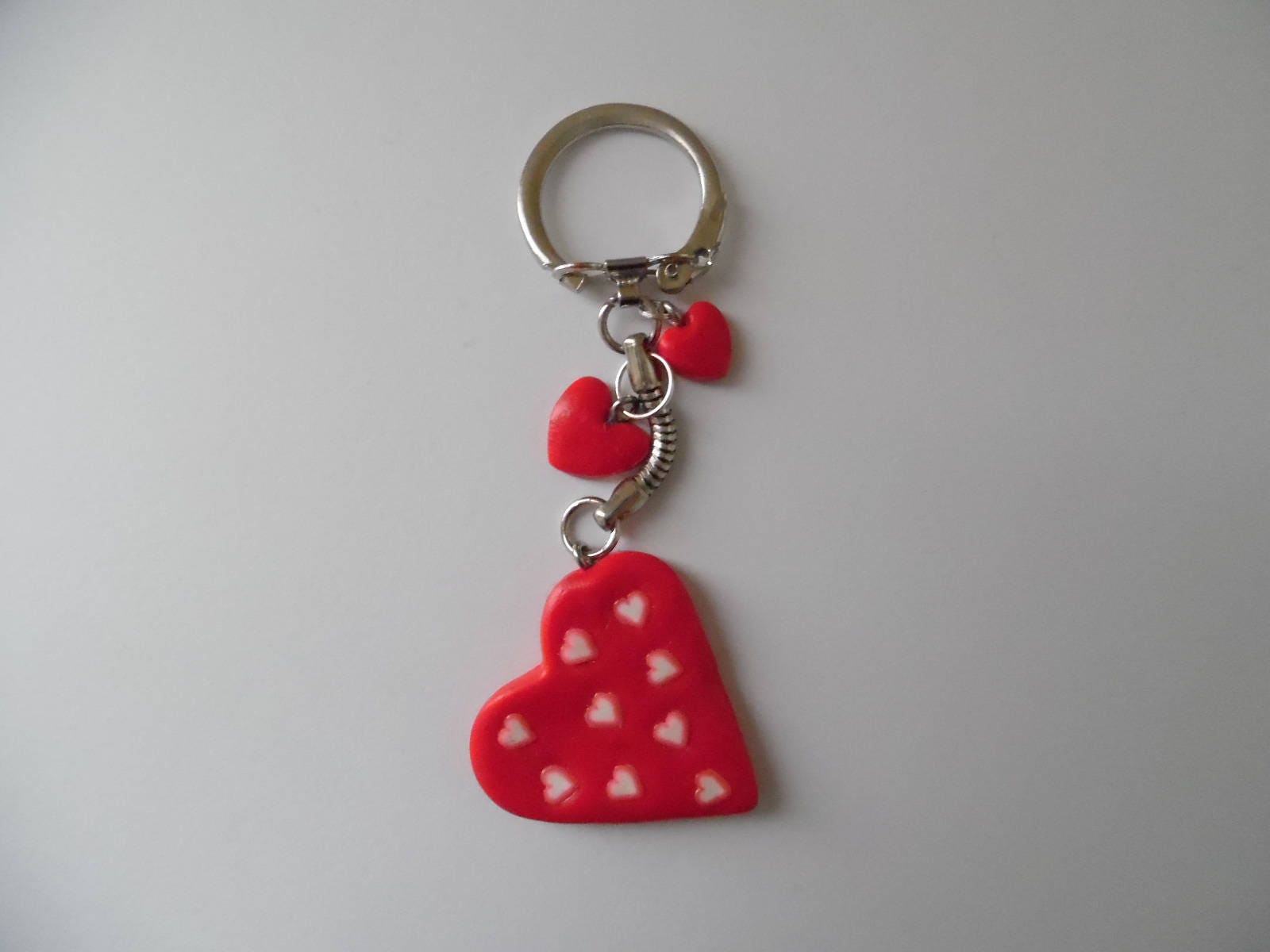 Porte clés pâte Fimo coeur rouge - Etsy France