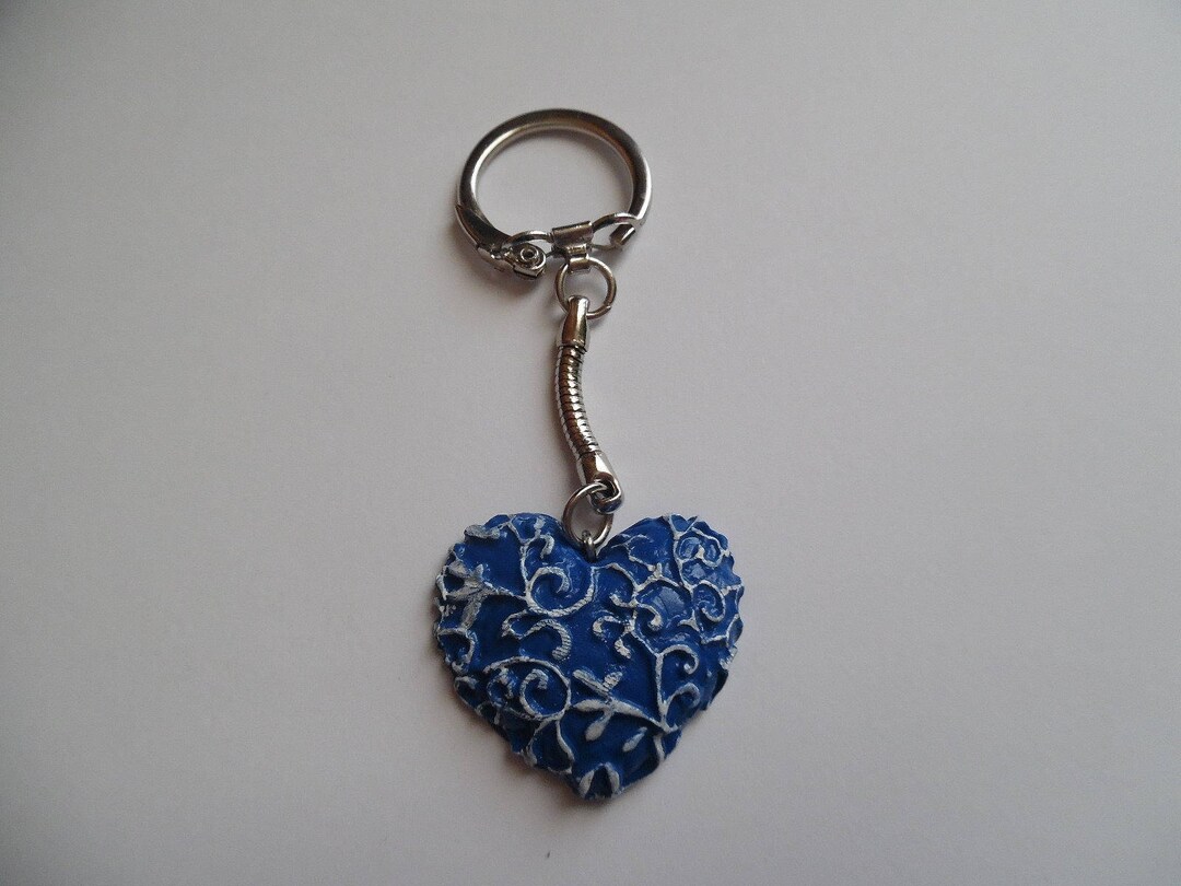 Porte clés pâte Fimo coeur bleu - Etsy France