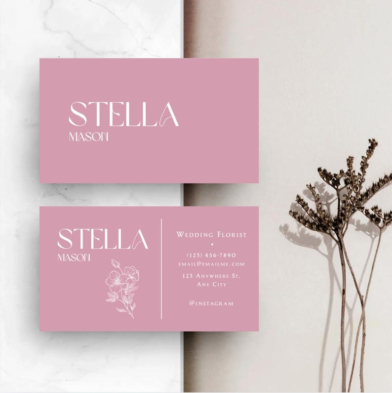 Boho Business Card Template: Modern Floral Printable Design (3.5x2 ...