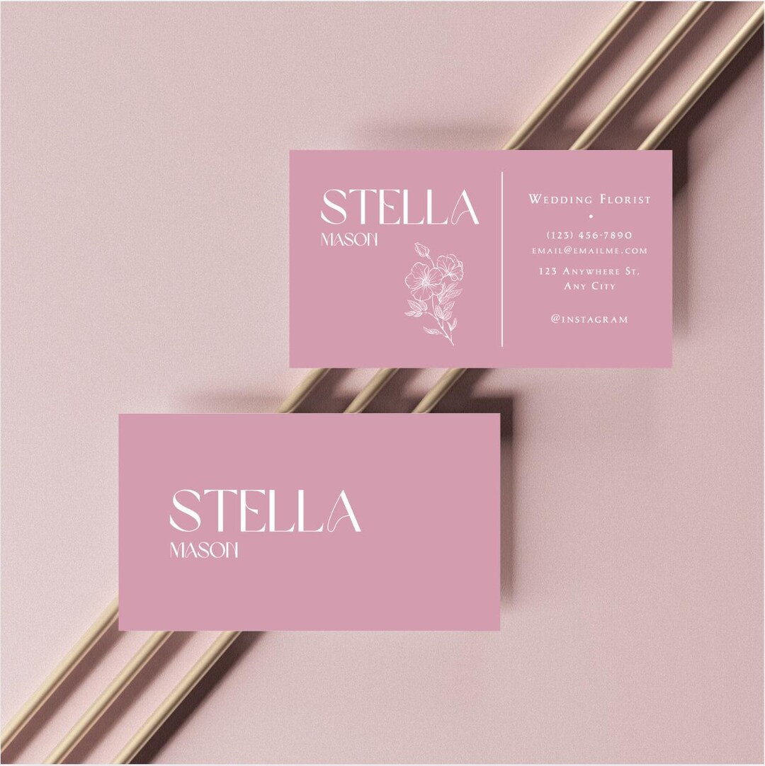 Boho Business Card Template: Modern Floral Printable Design (3.5x2 ...