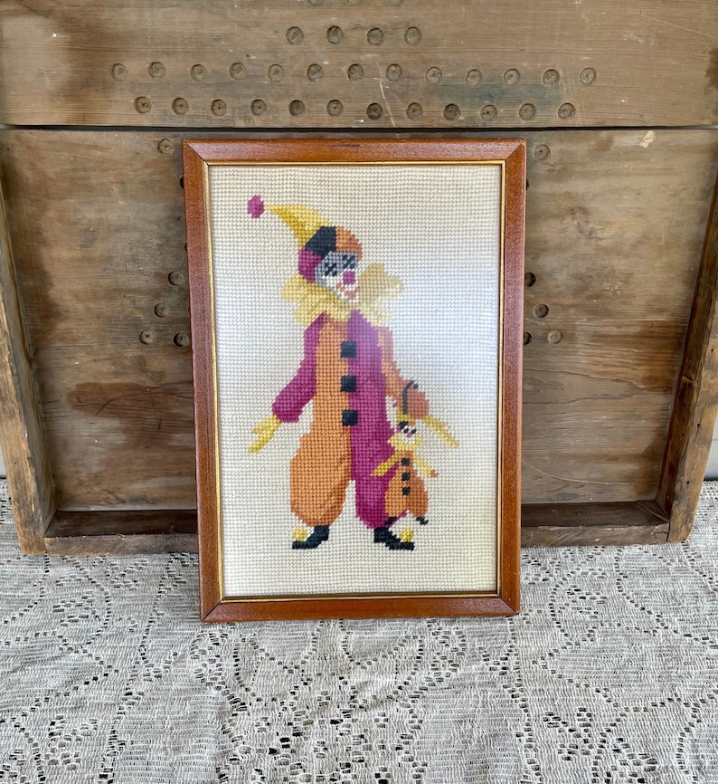 Framed Crewel Embroidery Vintage Clown Art - Etsy
