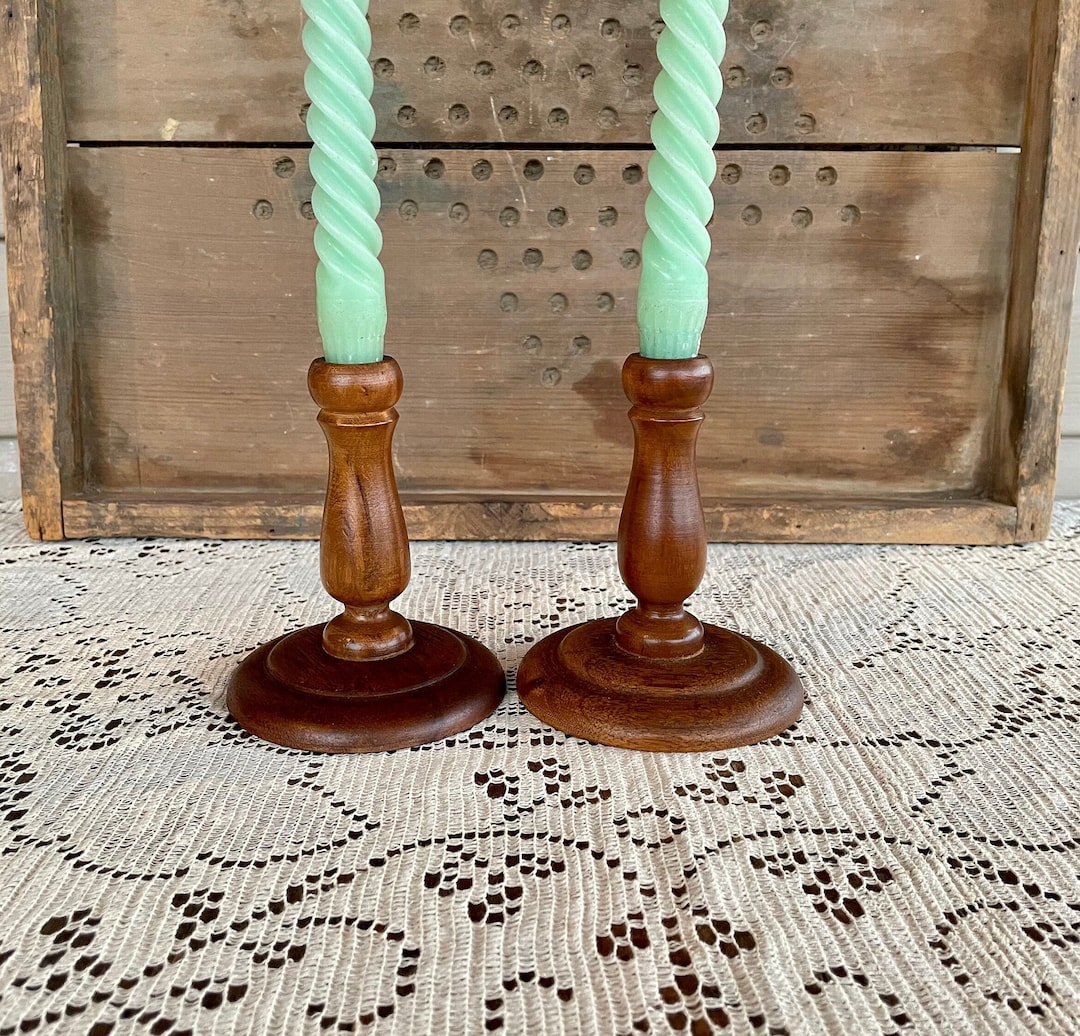 Vintage Wooden Candlestick Holders - Etsy