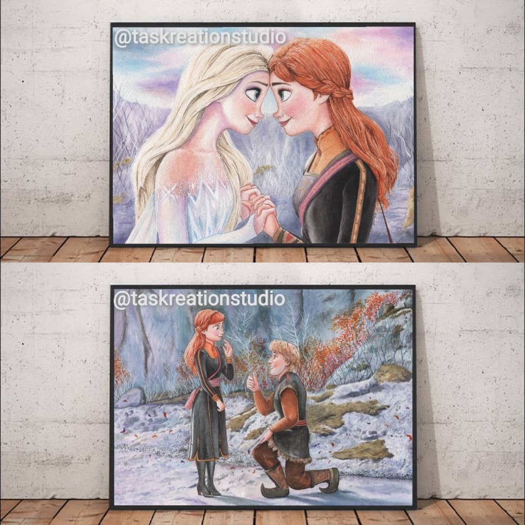 Disney Frozen 2 Watercolour Elsa Anna Kristoff Proposal Fine Art Print ...