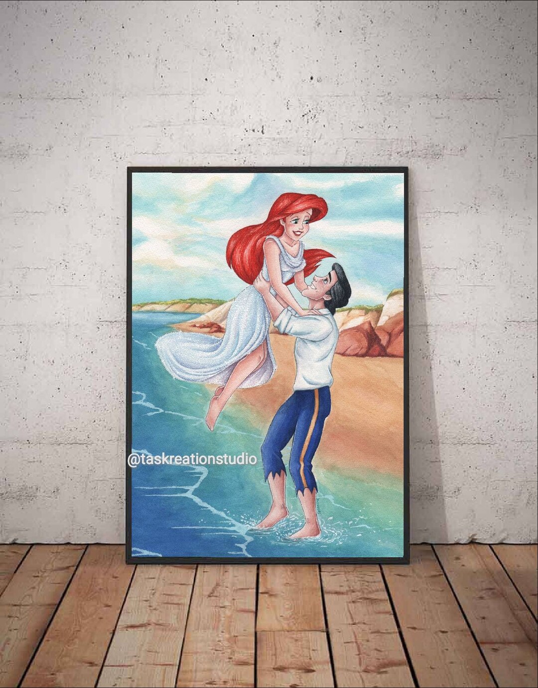 Disney Princess Ariel and Eric the Little Mermaid Watercolour Fine Art ...
