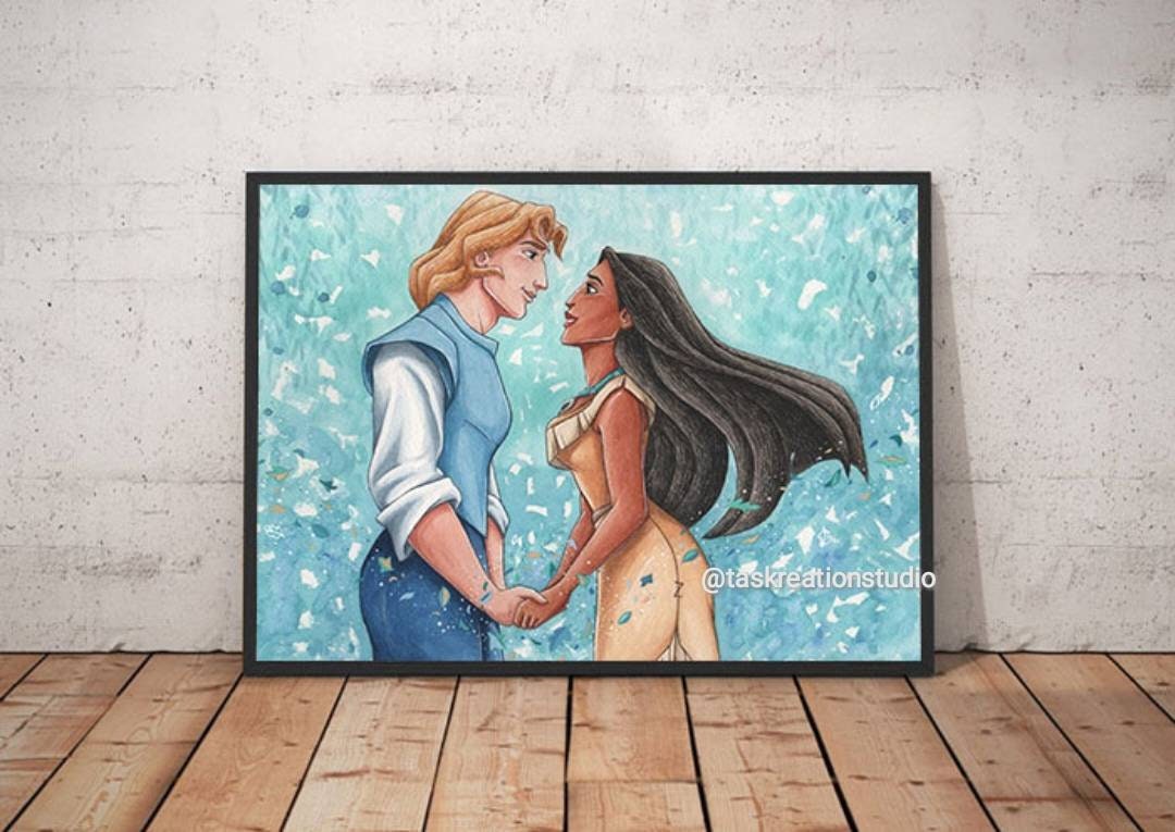Disney Pocahontas and John Smith Watercolour Fine Art Quality Print ...