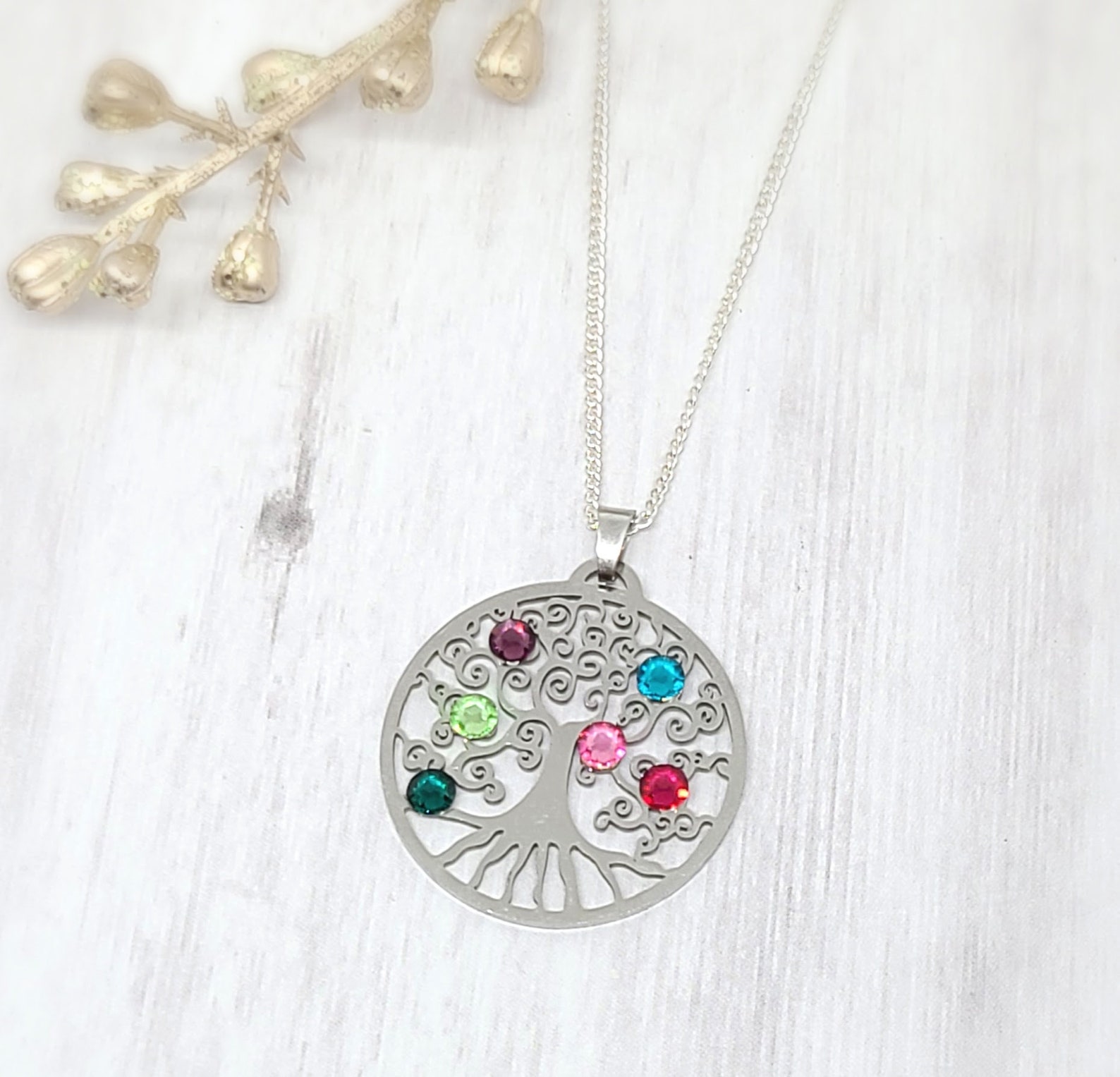 Family Tree Birthstone Necklace, Personalized Necklace, Grandma Gift ...