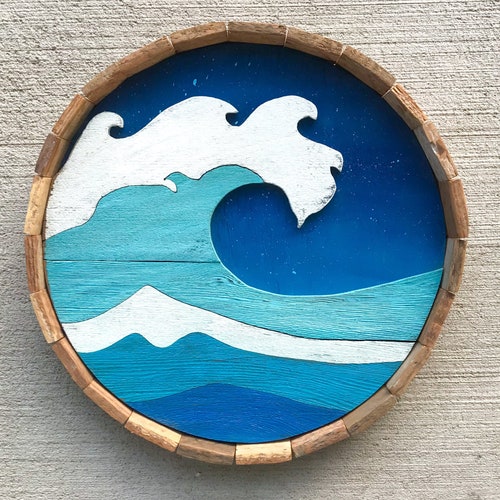 Sunrise Wooden Round Wooden Wave Round Reclaimed Wood Art | Etsy