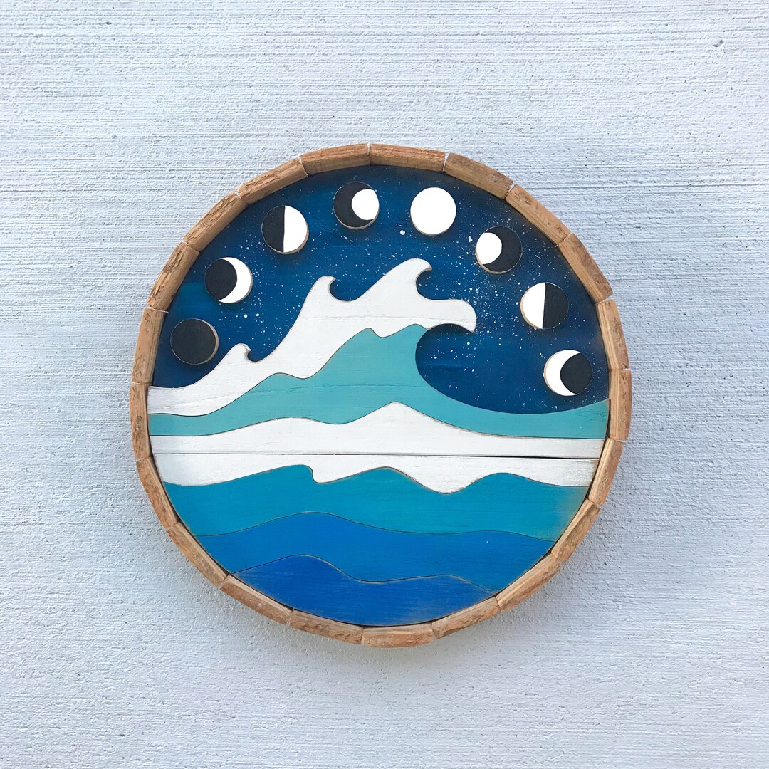 Wood Wave Round - Moon Phase Wave Round - Wooden Wave Round - Reclaimed ...