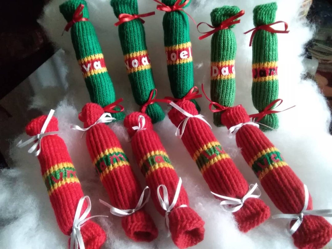 Hand Knitted Christmas Crackers, Baubles and Heart Can Be Personalised ...