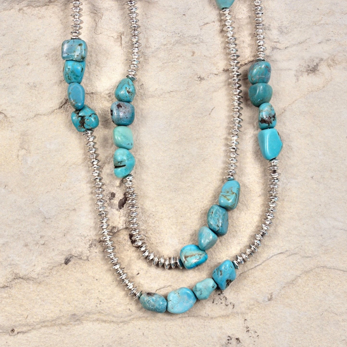 Genuine Turquoise Necklace. Sterling Silver Long Beaded Wrap - Etsy
