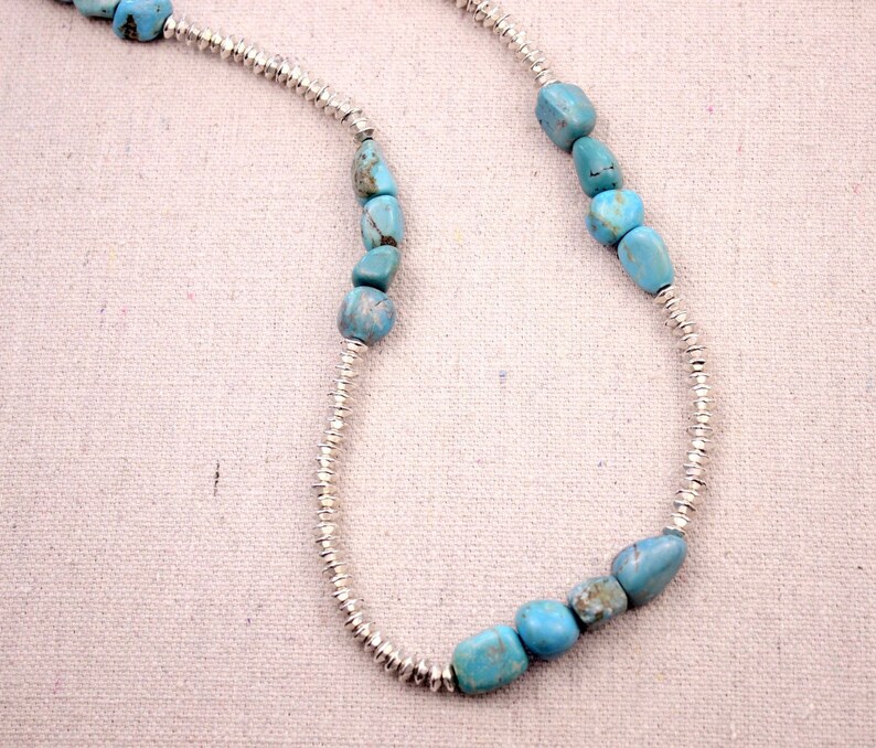 Genuine Turquoise Necklace. Sterling Silver Long Beaded Wrap Necklace ...