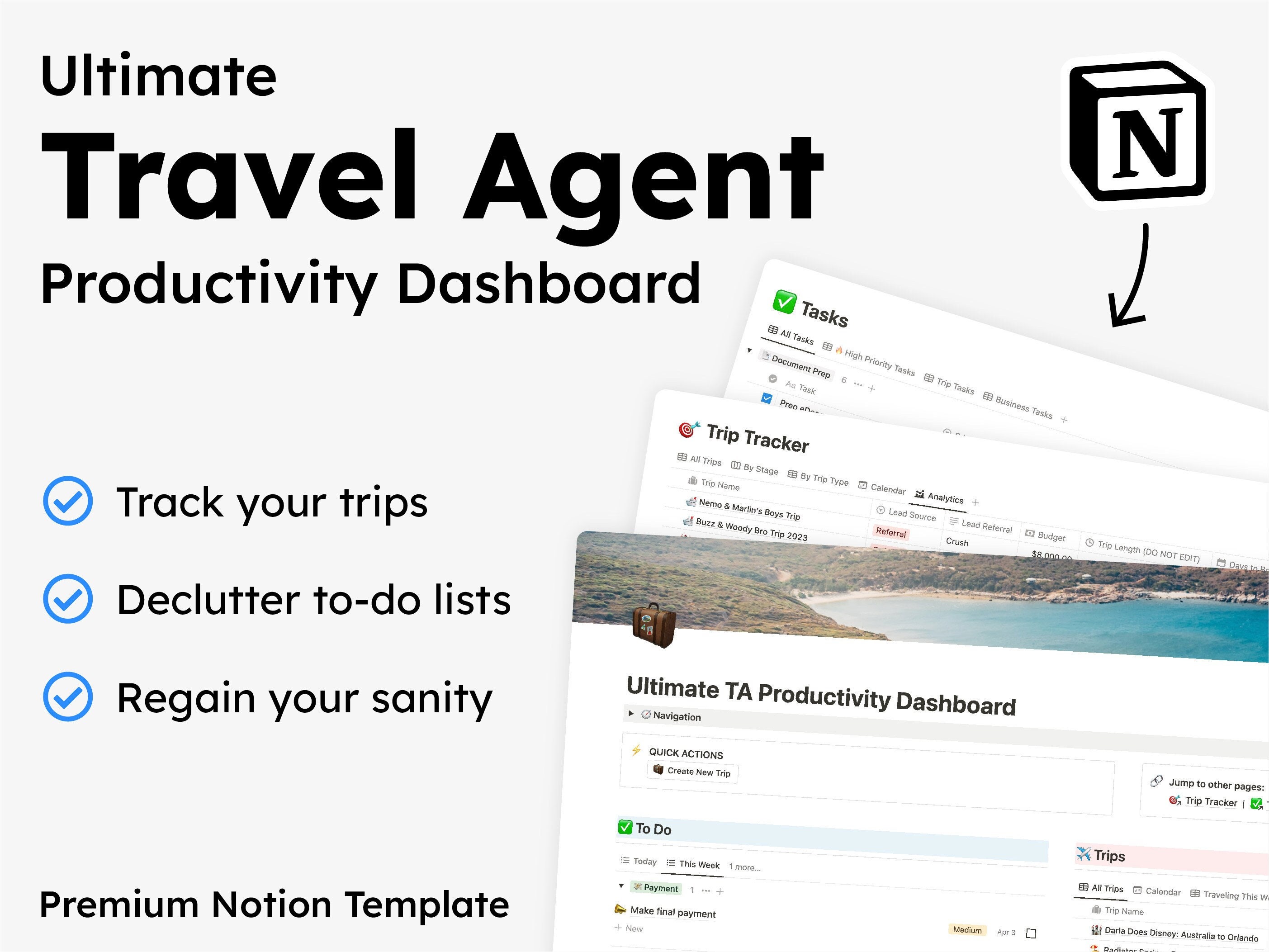 Notion Template for Travel Agents Productivity Dashboard, Trip Tracker, Tasks Manager, and ...