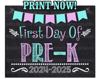 First Day of School Sign, First Day of Pre-k Sign, School Chalkboard ...