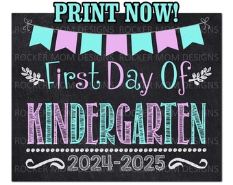 Girl First Day of Kindergarten Sign Printable Back to School Sign ...