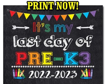 Last Day of Pre-kindergarten Chalkboard Printable Last Day of - Etsy