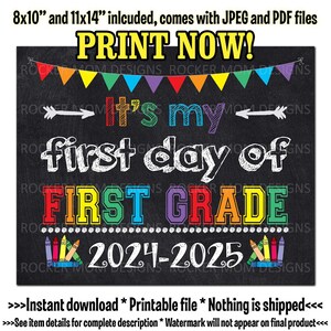 First Day of FIRST GRADE Sign, Back to School Chalkboard Sign ...