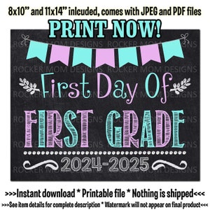 First Day of FIRST GRADE Sign, Back to School Chalkboard Sign ...