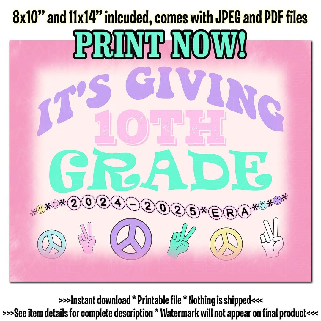 First Day of TENTH GRADE Sign, First Day of High School Sign, Printable ...