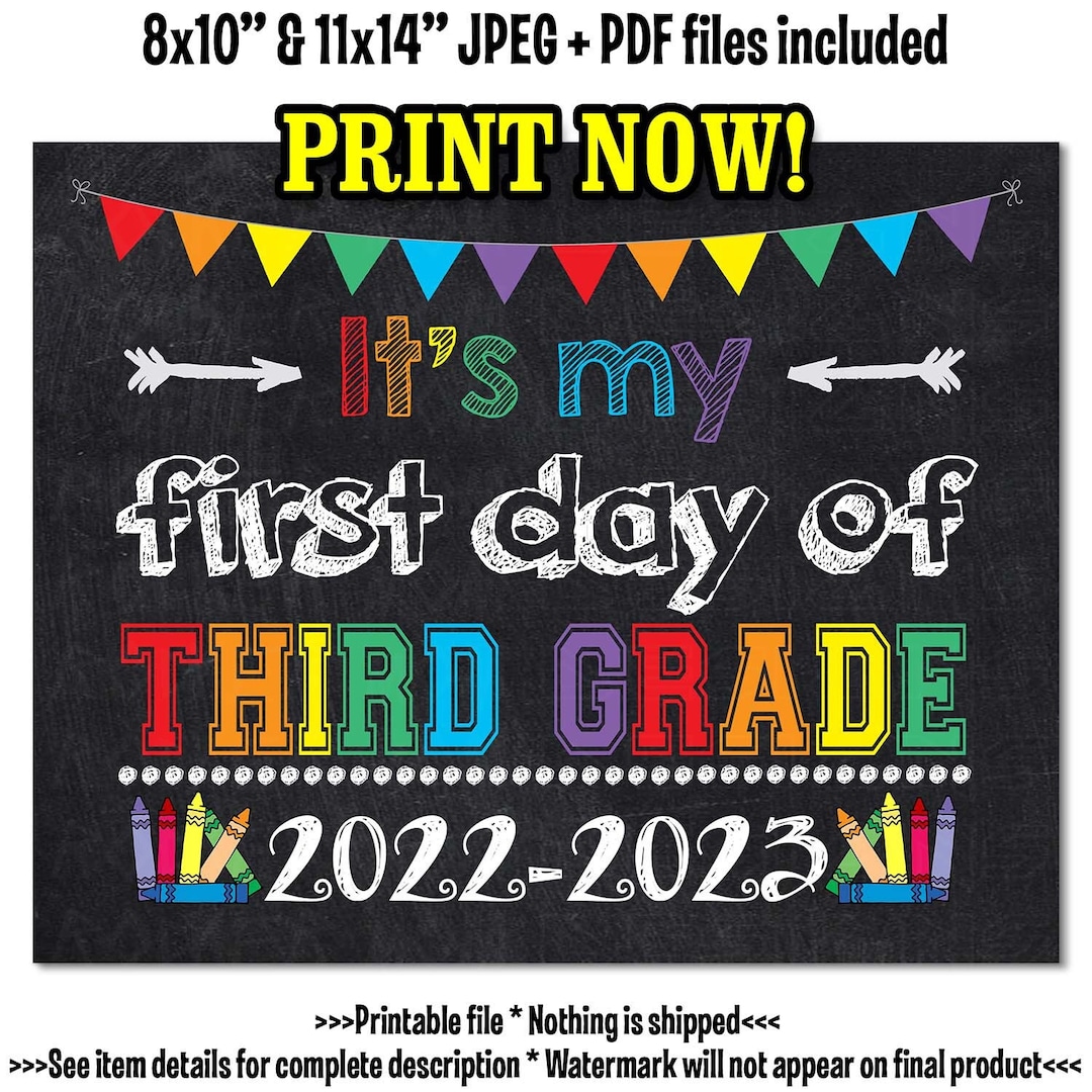 First Day of THIRD GRADE Sign First Day of School Sign Back - Etsy