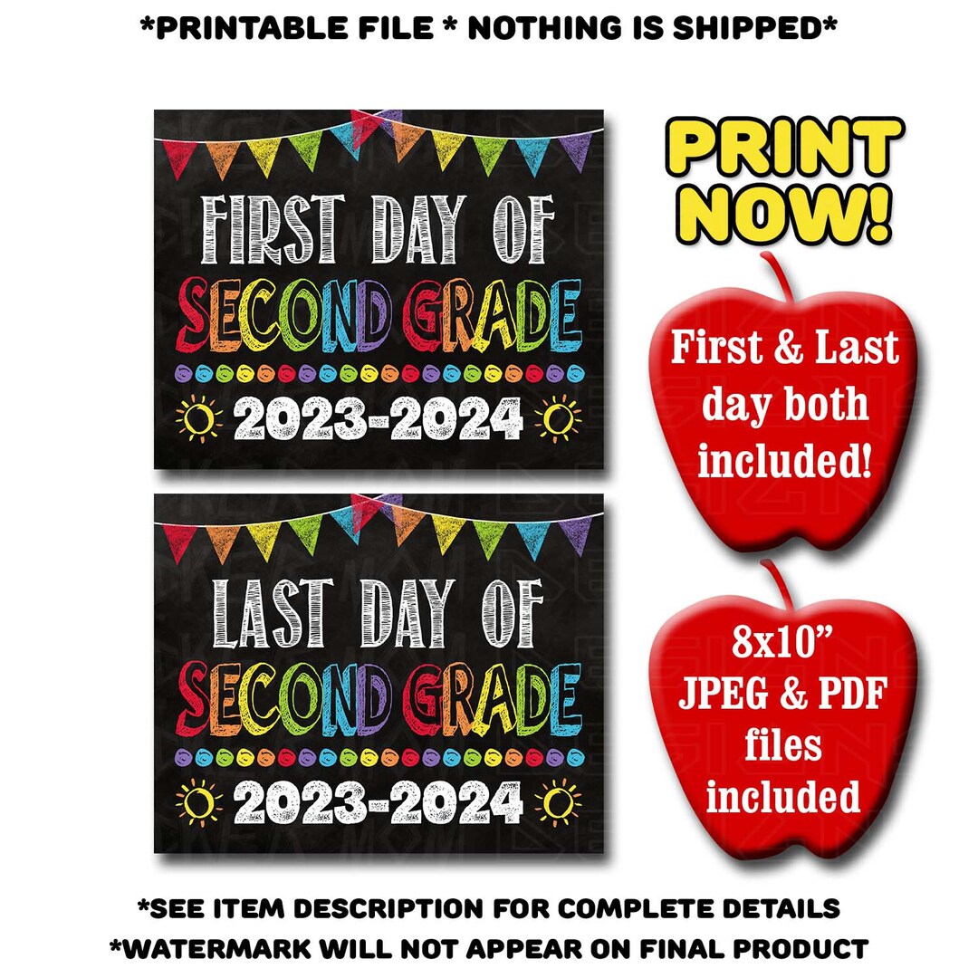 First Day of SECOND GRADE Sign First Day of School Sign - Etsy