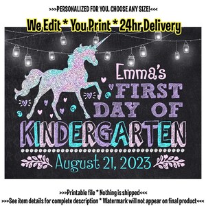 First Day of School Sign Unicorn PRINTABLE, 1st First Day of Preschool ...