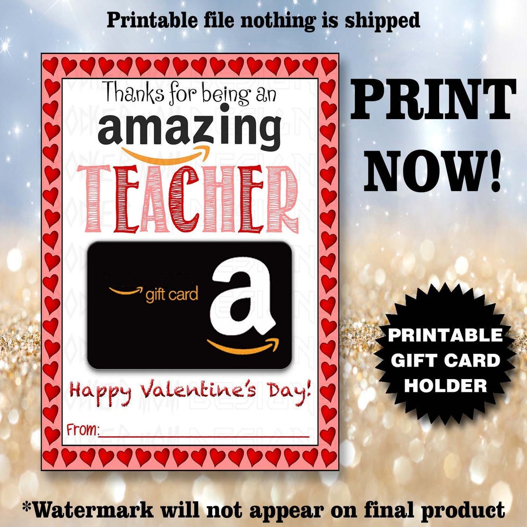 Teacher Valentine's Day Gift Card Holder PRINTABLE INSTANT DOWNLOAD ...