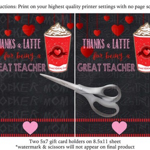 Teacher Valentine's Day Gift Card Holder PRINTABLE INSTANT DOWNLOAD ...