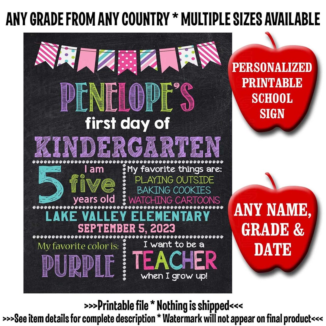 First Day of School Sign Kindergarten Sign Back to School - Etsy