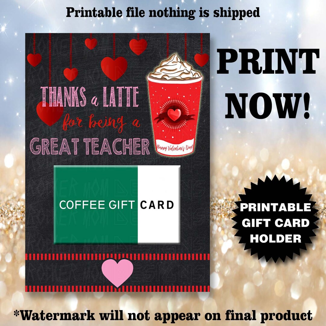Teacher Valentine's Day Gift Card Holder PRINTABLE INSTANT DOWNLOAD ...