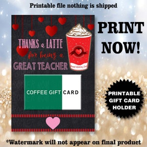 Teacher Valentine's Day Gift Card Holder PRINTABLE INSTANT DOWNLOAD ...