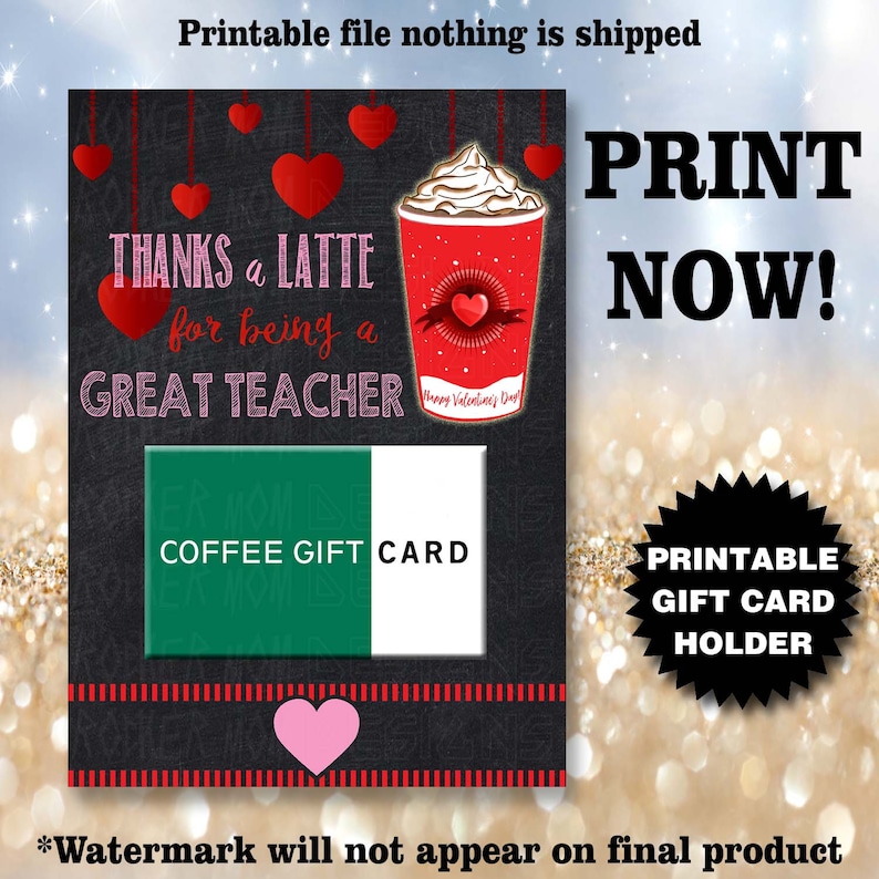 Teacher Valentine's Day Gift Card Holder PRINTABLE INSTANT | Etsy