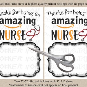 Nurse Gift Card Holder PRINTABLE INSTANT DOWNLOAD, Nurse Card, Nurse ...