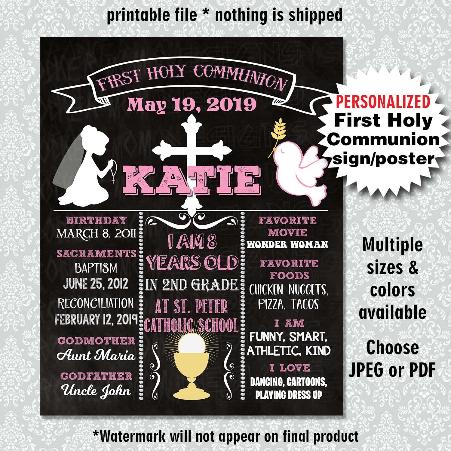 First Communion Chalkboard Sign First Communion Girl Sign - Etsy
